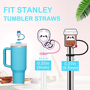 Nursing Straw Covers Cap 12 Pcs for Stanley Cup 30&40 Oz, Tumbler, Water Bottle Silicone Straw Topper Fits 10mm Reusable Straws, Cute Straw Tips Cover