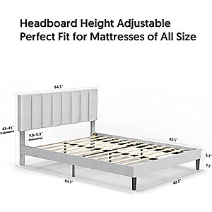 BONSOIR Queen Size Bed Frame Modern Vertical Panel Upholstered Low Profile Platform with Tufted Headboard/No Box Spring Needed/No Bed Skirt Needed/Linen Fabric Upholstery/Light Grey (Queen Size)