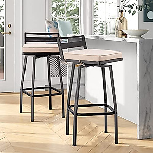 Mingyall 27" Height Low Back Swivel Bar Stools with Cushion, Outdoor Patio Wrought Iron Chair Set 2, Outside Metal Bar Chair, Height Barstool for Bistro Lawn, Garden, Backyard, Indoor, Load 330LBS