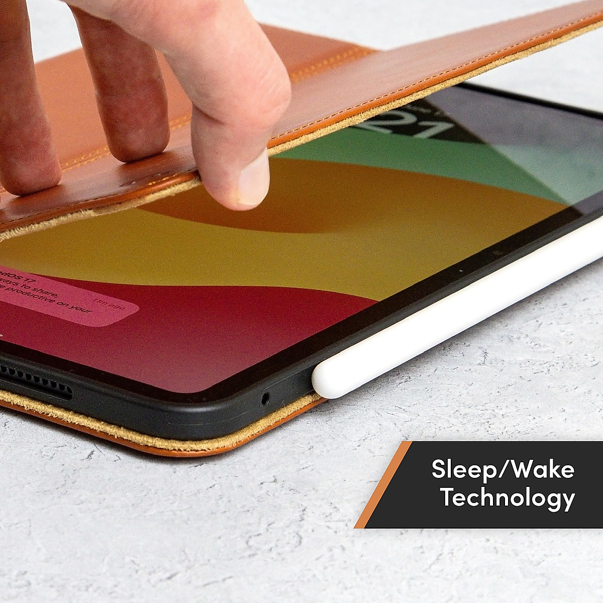 Casemade Real Leather Case Compatible with iPad Pro 11” 1st/2nd/3rd/4th Gen (2018/2020/2021/2022) - Full-Grain Leather Cover, Auto Sleep/Wake, Dual Stand Position (Tan)