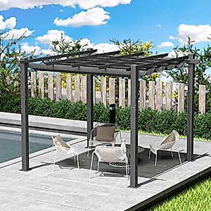 Kozyard Morgan Outdoor Extra-Large Gray Aluminum Frame Pergola with Sunshade Canopy (10' x 10', Gray)