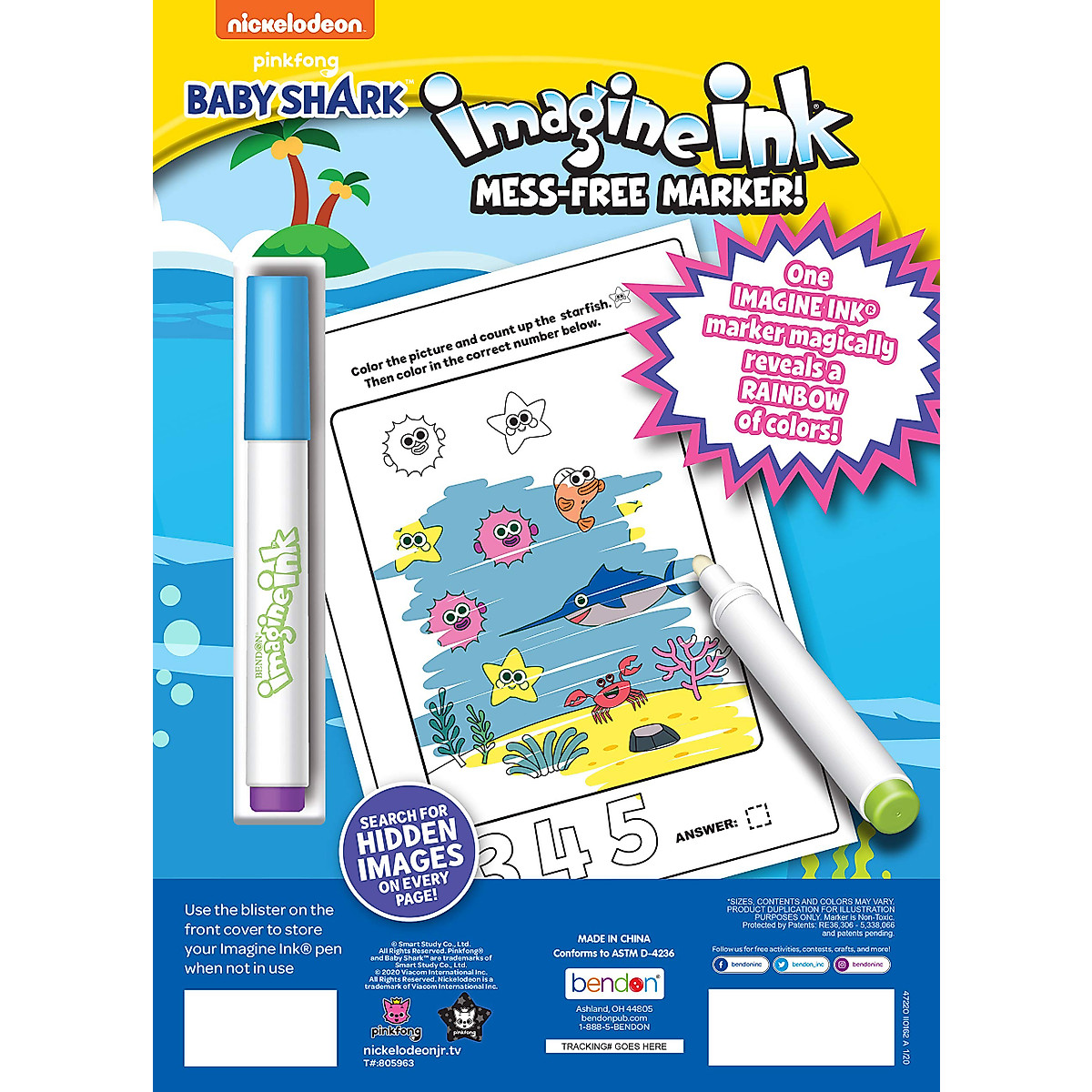 Bendon Baby Shark 16-Page Imagine Ink Coloring Book with Mess Free Marker 47220