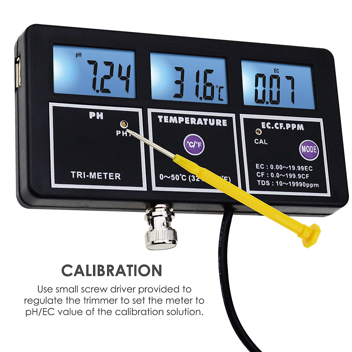 5-in-1 Water Quality Multi-Parameter PH EC CF TDS (ppm) Temperature Test Meter Backlight, Wall-mountable Rechargeable Continuous Monitor Tester, Aquariums Hydroponics Pool Fish Tank Pond Drinking