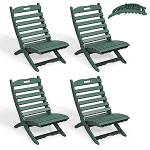 GREENVINES Folding-Xavier-Chairs Set of 4 | Wave | Portable Adirondack-Chair | HDPE Plastic | All Weather Fire-Pit Chair | Forest | for Beach Outdoor Deck Poolside Garden Patio Porch Fishing