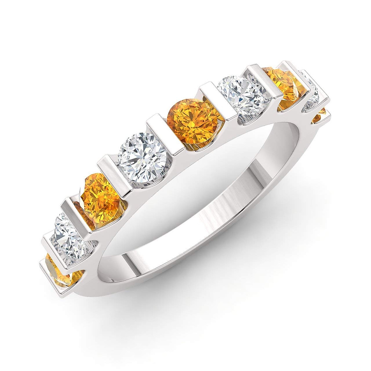 Diamondere Natural and Certified Citrine and Diamond Wedding Ring in 14K White Gold | 0.96 Carat Half Eternity Stackable Band for Women, US Size 7.5
