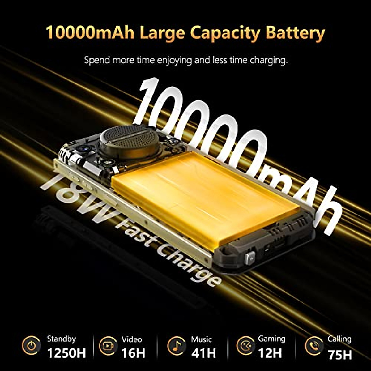 OUKITEL WP22 Rugged Smartphone Unlocked, 13+256GB Large Storage Helio P90 125db Large Speaker 10000mAh Battery 48MP+20MP Night Vision Camera 6.58" FHD Screen Android 13 IP68/IP69K 4G Dual Sim NFC OTG