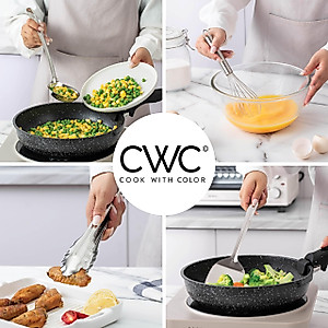 COOK WITH COLOR Stainless Steel Kitchen Utensil Set - 10-piece premium Nonstick & Heat Resistant Kitchen Gadgets, Turner, Spaghetti Server, Ladle, Serving Spoons, Whisk, Tongs, Masher & Utensil Holder