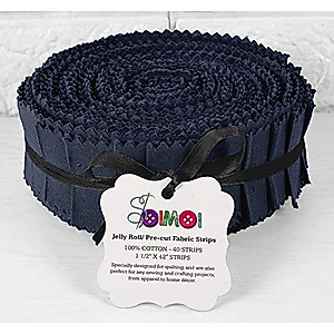 Soimoi 40Pcs Solid Dark Blue Precut Fabrics Strips Roll Up 1.5 Inches Cotton Jelly Rolls for Quilting