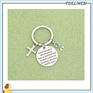 FEELMEM Patron Saint of Cancer Saint Peregrine Cancer Prayer Keychain Illnesses Cancer Survivor Gift Cancer Hope Gift