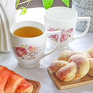 Liphontcta QCH Teagas Porcelain Floral Tea Cup Set Rose Peony Cups Coffee mugs for Women Latte Cups Set of 6/16 oz