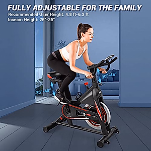 Exercise Bike, DMASUN Magnetic Resistance Pro Indoor Cycling Bike 350lbs Weight Capacity Stationary Bike, Comfortable Seat Cushion, Multi - grips Handlebar, Heavy Flywheel Upgraded Version