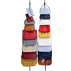 Perfect Curve Purse Rack HPC | Over The Door Purse Organizer | Purse Organizer for Wall | Purse Organizer for Closet | Updated Design | New Clips | Two Straps | Holds Up to 18 Bags | Black