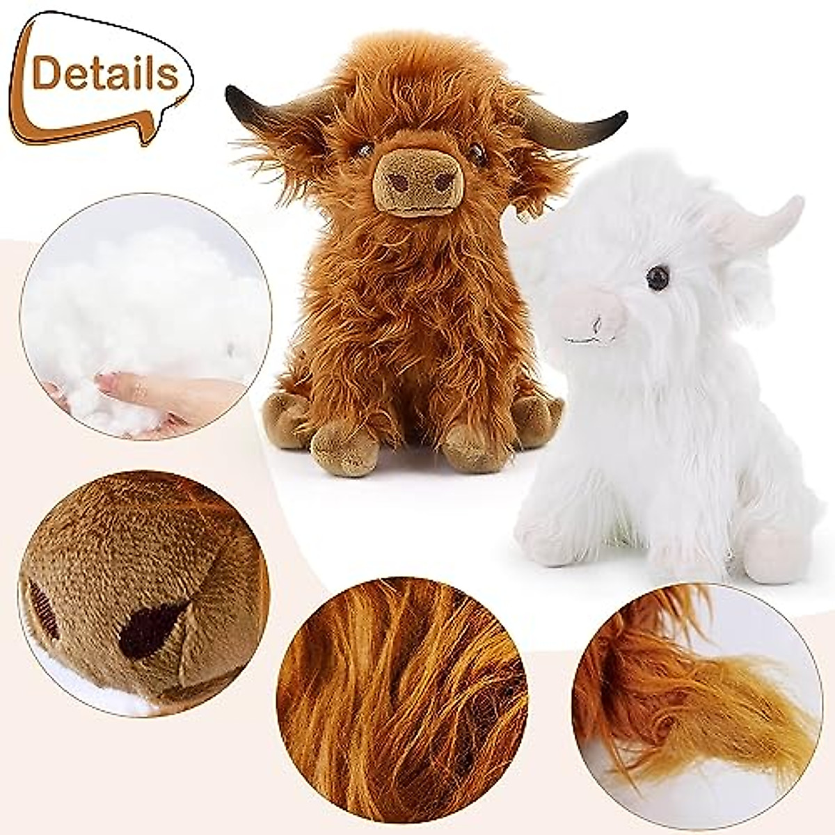 Trcock Scottish Highland Cow Plush, Cute Realistic Cow Stuffed Animals Soft Farm Plushie Toy, Highland Cow Accompany Plush Toy Birthday Gifts for Kids Adults (Brown and White)