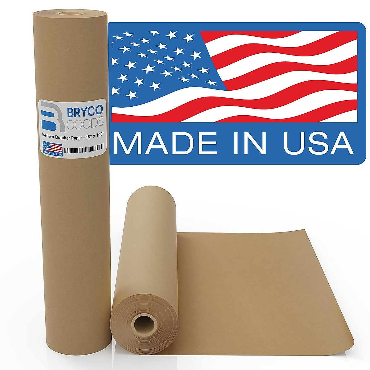 Brown Kraft Butcher Paper Roll - 18 Inch x 100 Feet - USA Made - Food-Grade Paper for Wrapping and Smoking Meat, BBQ, Grilling, Perfect Brisket Crust - Durable, Unbleached, Uncoated & Unwaxed