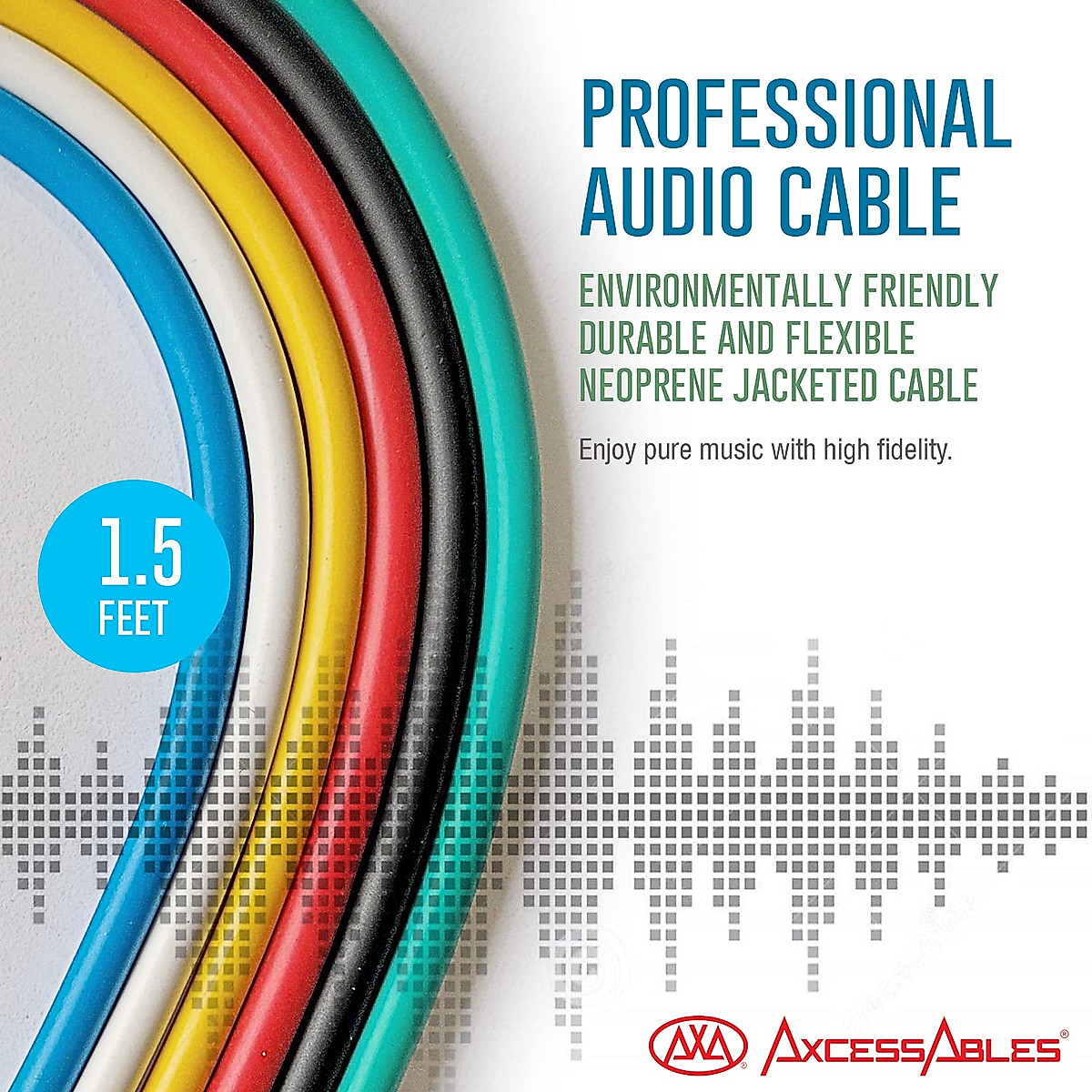 AxcessAbles 1/4 (6.35mm) TRS to 1/4 (6.35mm) TRS Multi-Color Balanced Stereo Patch Cables 6-Pack Outboard Gear & Patchbay Studio Cables External Effects Digital Analog Effects (1.5ft)