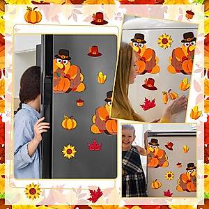 8 Pcs Thanksgiving Magnets Reflective Turkey Decals Autumn Magnets Maple Leaf Pumpkin Car Refrigerator Decorations Fall Magnets Stickers for Car Refrigerator Garage Truck