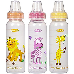 Evenflo Zoo Friends 3 Count Standard Nipple Bottle, 8 Ounce (Colors May Vary)