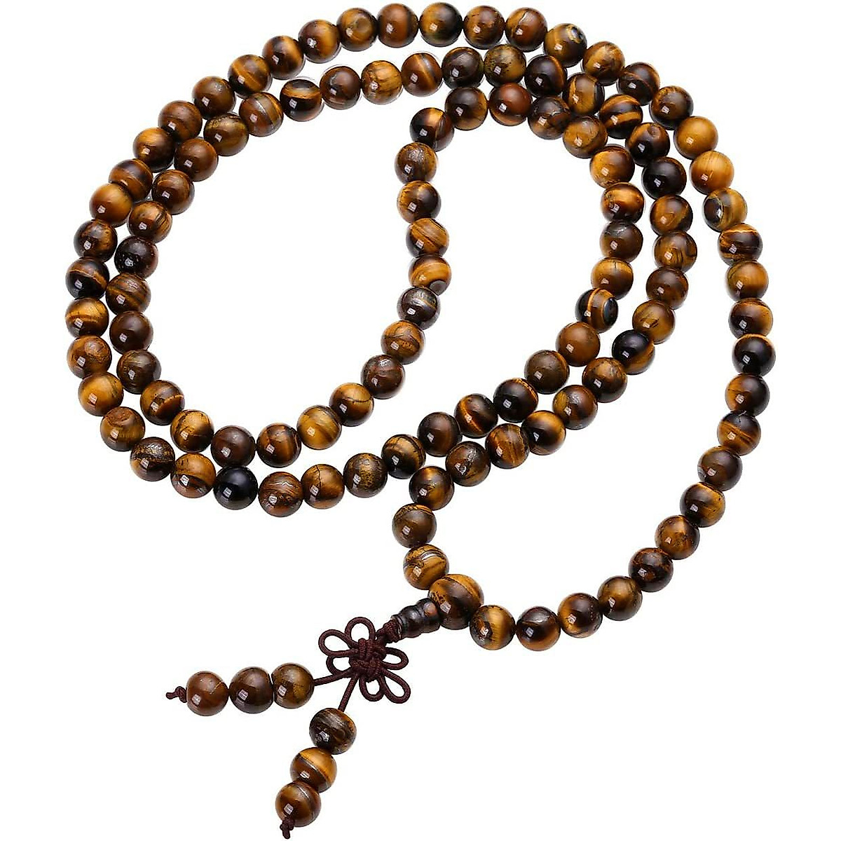 Addmluck 108 Mala Beads Meditation Necklace 7 Chakra Tree of Life Pendant Necklace Prayer Buddha Beaded Bracelets Healing Stone Yoga Necklace for Men and Women Jewelry(tiger eye)