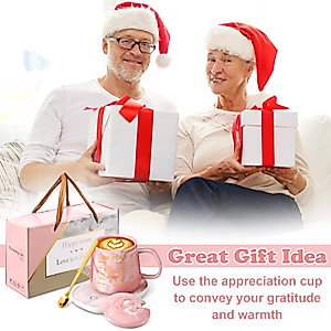 Nitial Christian Gifts Bible Verse Coffee Warmer with Mug Set for Women Pink Marble Mug Warming Plate Birthday Gift Christmas Gifts Graduation Gifts for Coworker Volunteer Teacher