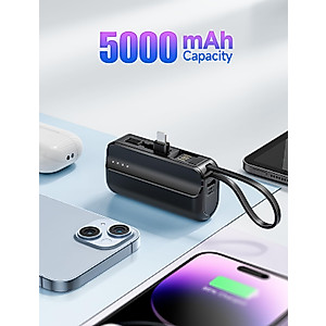 Tiitarn Small Portable Charger, 5000mAh Foldable Power Bank Built in Stand Mini Battery Pack Charger Compatible with i-Phone 14/13/13 Pro Max/12/11/XS/XR/X/8/7(Not USB-C)