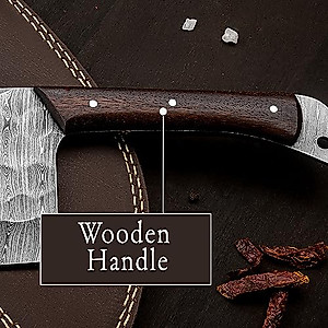 Morf Steelware Premium Damascus Serbian Cleaver Knife for BBQ Cooking - Handmade Chef Chopper Knife with Rose Wood Handle Perfect for Chefs and Cooking Enthusiasts Durable Razor-Sharp