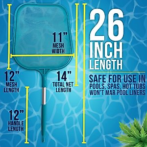 U.S. Pool Supply Professional Spa, Hot Tub, Pool Hand Leaf Skimmer Net, 26" Long with 12" Aluminum Pole - Fine Mesh Netting, Cleanout Leaves, Debris