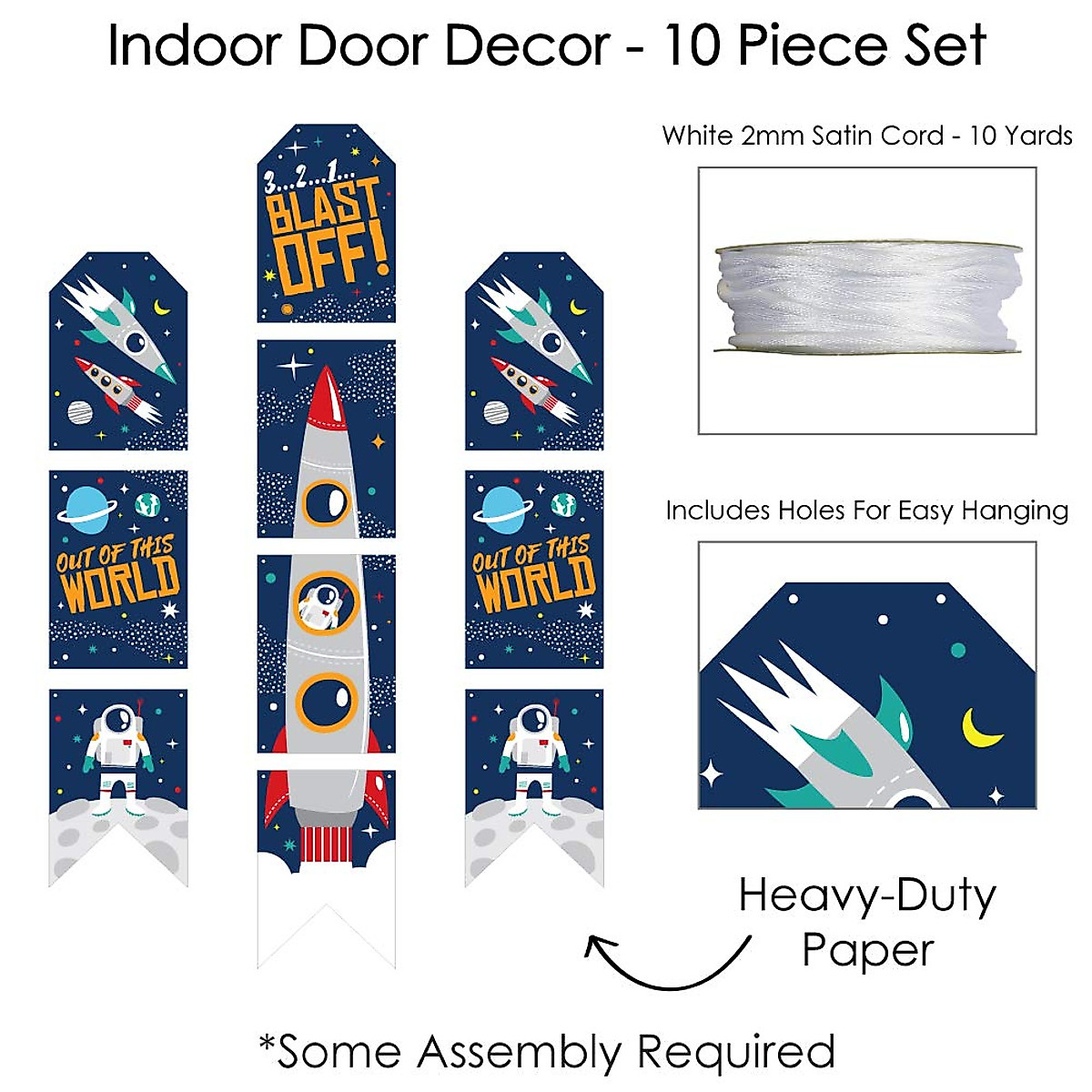 Big Dot of Happiness Blast Off to Outer Space - Hanging Vertical Paper Door Banners - Rocket Ship Baby Shower or Birthday Party Wall Decoration Kit - Indoor Door Decor