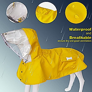 Waterproof Dog Raincoat, Adjustable Reflective Lightweight Pet Rain Clothes with Poncho Hood (Medium, Yellow)