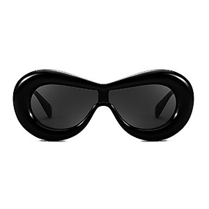 FEISEDY Oversized Inflated Oval Sunglasses for Women Men Fashion Thick Frame Y2K Glasses Funny Aesthetic Shades B9088 (Black, 60MM)