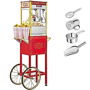 NC ZOKOP ZPMC-B 850W 120V-60Hz 8oz Retro Single Door Popcorn Machine Full Machine with Cart Red