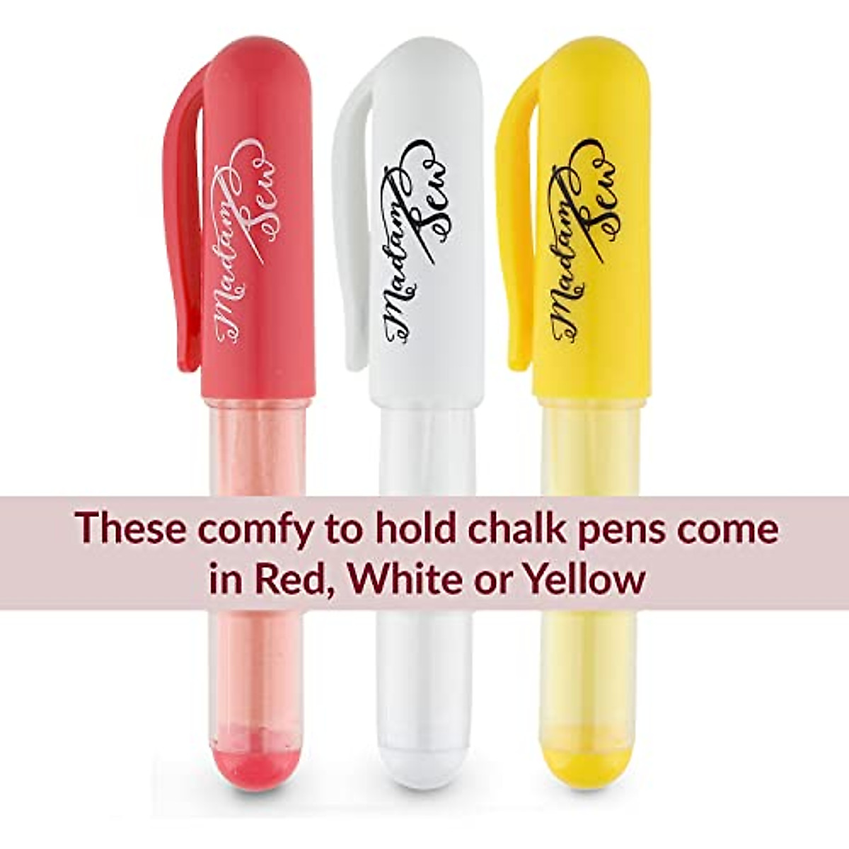 Madam Sew Chalk Fabric Marker for Sewing, Quilting & Crafting | White |Tailors Liner Pen Creates Consistent Erasable Lines with Dosing Wheel Technology | Works on Cotton, Knit, Suede, and All Fabrics