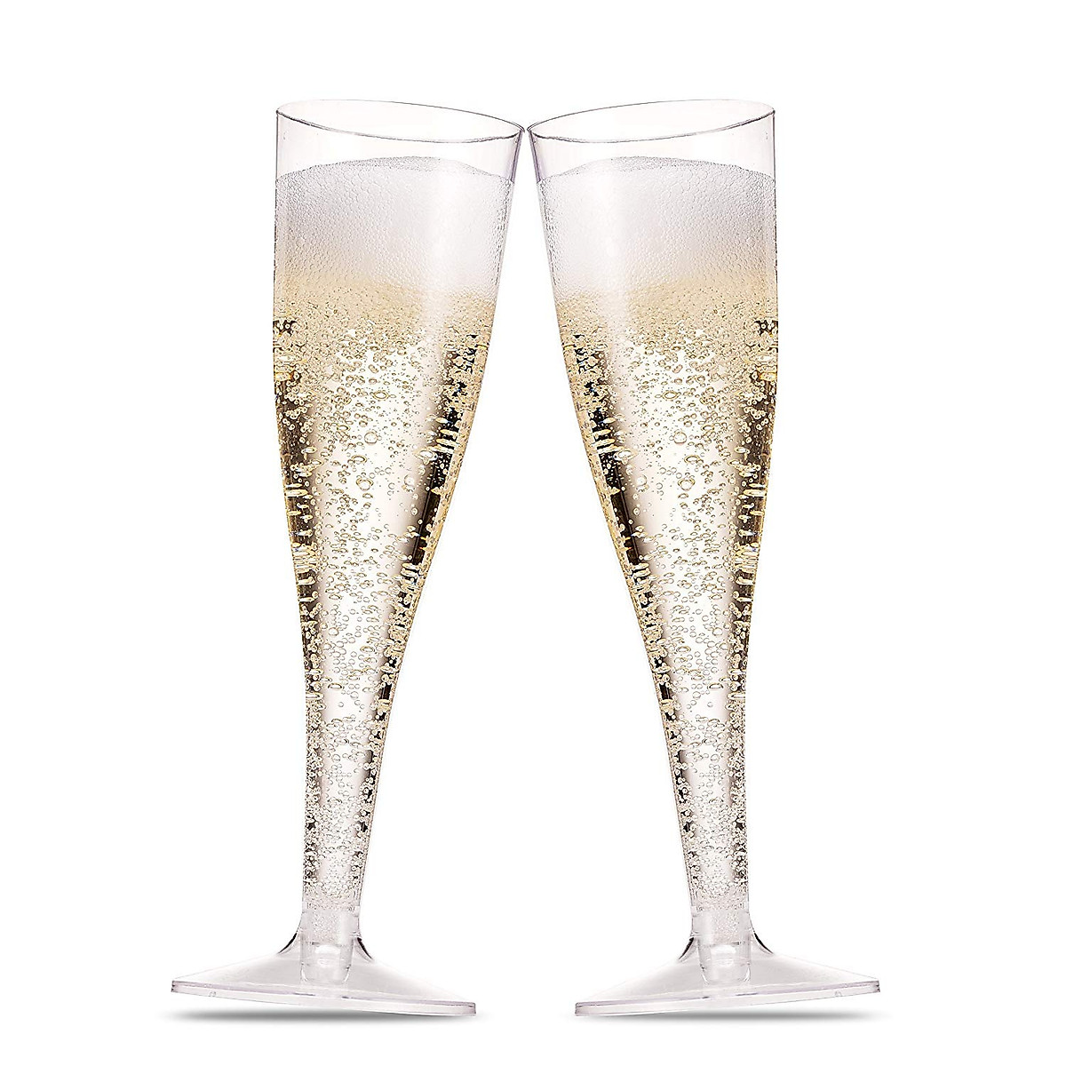 BloominGoods Plastic Champagne Glasses, 50-Pack Disposable or Reusable Large Champagne Flutes, 7 oz