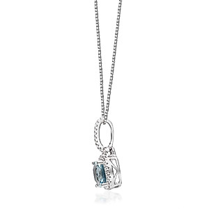 Gin & Grace 10K White Gold Natural Diamond (I1,I2) & Genuine Blue Aquamarine Pendant for Women