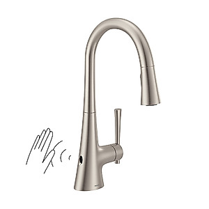 Moen 9126EWSRS Kurv Collection Motionsense Wave Sensor Touchless One Handle High Arc Pulldown Modern Kitchen Faucet Featuring Power Clean, Spot Resist Stainless