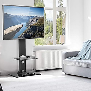 PERLESMITH Swivel Floor TV Stand/Base with Shelves for Most 32-75 inch LCD LED TVs - Universal TV Mount Stand Perfect for Corner & Bedroom, Height Adjustable & Cable Management, VESA 600x400mm