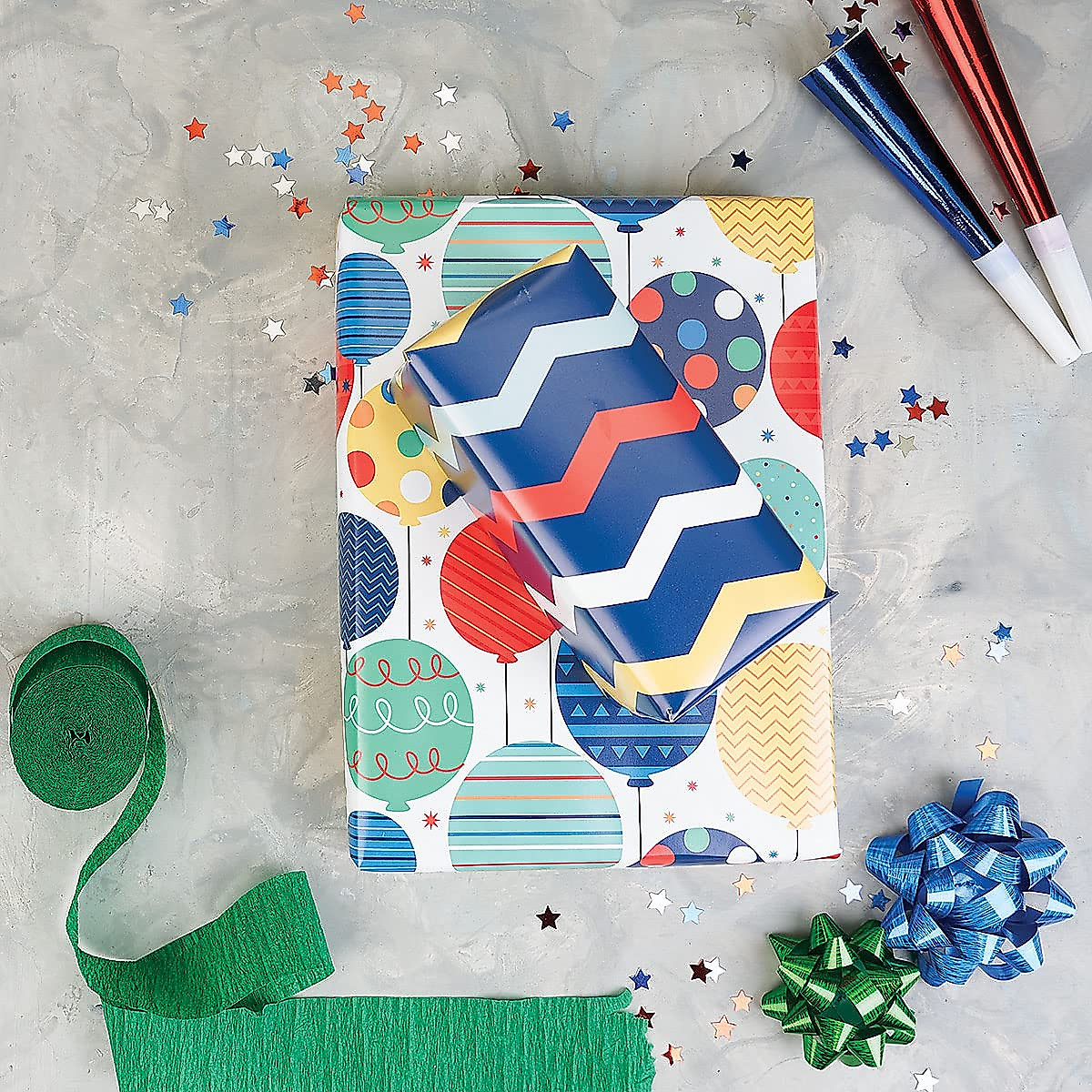 Current Silver Paisley with Stripes Wedding, Reversible Double-Sided Jumbo Gift Wrap Roll, 23 inches x 32 feet per roll