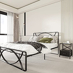 ODIKA Queen Bed Frame with Unique Semicircle Headboard - Platform Bed Frame Queen Size 12 inch Fits Under Bed Storage - Metal Bed Frame Queen No Box Spring Needed Easy Essembly