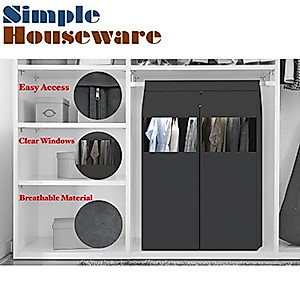 SimpleHouseware Garment Covers for Clothes Rack/Closet/Hanging Clothes, Enclosed Clear Window, Dark Grey