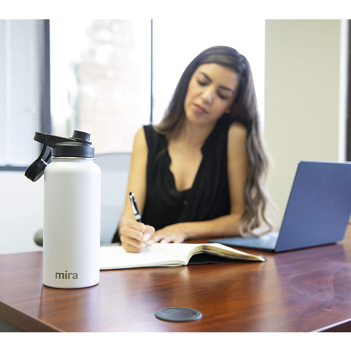 MIRA Spout Lid Wide Mouth Water Bottles | Compatible with Multiple Sierra Bottle Sizes: 12 oz, 24 oz, 32 oz & 40 oz - Black