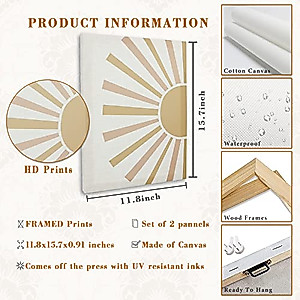 Anyzal Boho Sun Canvas Wall Art, Modern Bohemia Sunset Sunrise Wall Art Canvas Prints Ready to Hang, Geometric Sunshine Wall Decor for Living Room, Bedroom (11.8" W x 15.7" H x 2 PCS)