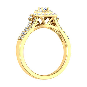 1/2 Carat Cushion Shape Halo Diamond Engagement Ring in 10K Yellow Gold (Ring Size 6)