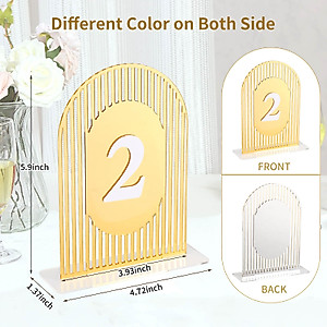 20 pcs Modern Arch Gold Table Numbers for Wedding Reception， Acrylic Signs and Holders ，Perfect for Centerpiece, Reception, Decoration, Party, Anniversary, Event（4x6 Inch）