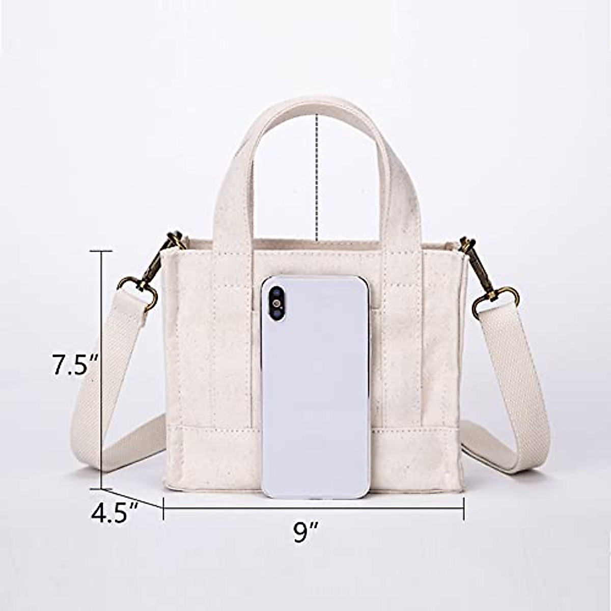 MINKARS Mini Tote Bag for Women Canvas Crossbody Purse, Beige 9”