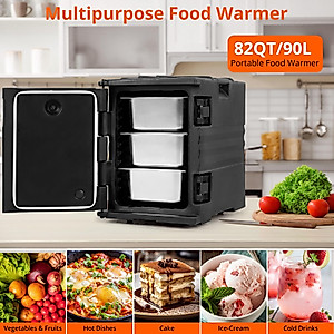 GarveeTech Insulated Food Pan Carrier - 82 Qt Hot Box for Catering, Orienteering Wheel, Lldpe Food Box Heater with Double Buckles, Large Inner Capacity for Restaurant, Canteen, Black