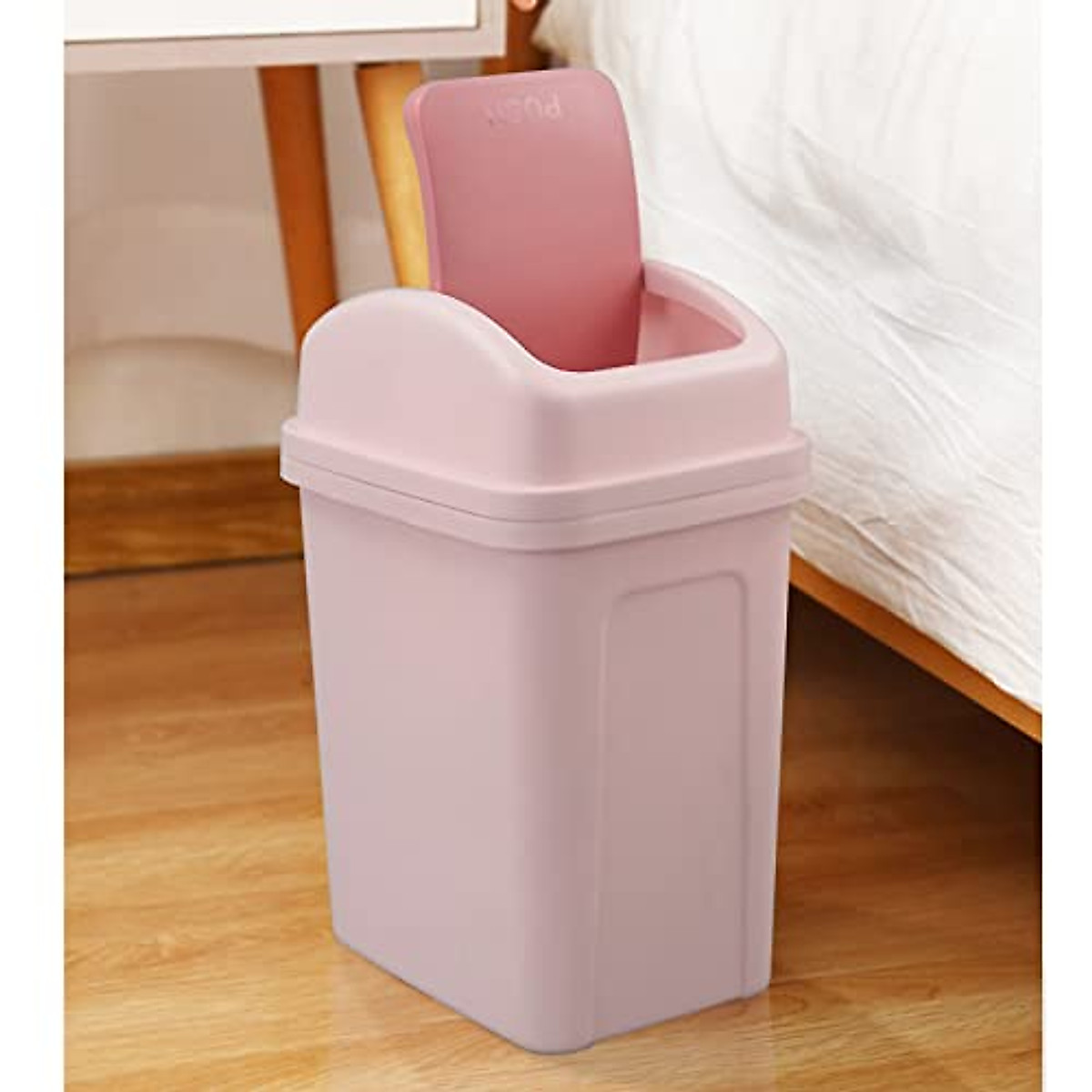 Zopnny Plastic Swing Lid Trash Can, Garbage Can with Swing-top Lid, 1-Pack, Pink