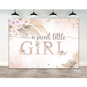 Ticuenicoa 7x5ft Boho Pampas Girls Baby Shower Backdrop A Sweet Little Girl Is On The Way Baby Shower Party Banner Wall Decorations Boho Pink Floral Glitter Dots Girls Baby Shower Background