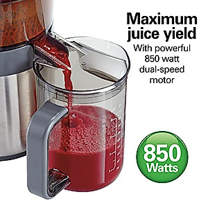 Hamilton Beach Juicer Machine, Centrifugal Extractor, Big Mouth 3" Feed Chute, Easy Clean, 2-Speeds, BPA Free Pitcher, Holds 40 oz. - 850W Motor, Silver