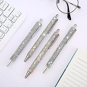 4 Pcs Rhinestone Metal Ballpoint Pens Bling Bling Pens Black Ink Pens Diamond Pen Big Crystal Ballpoint Pens 4 Pcs 1.0mm Pen Refills for Kids Students Teachers Gift (Silver, AB Silver)