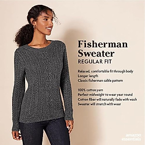 Amazon Essentials Women's Fisherman Cable Long-Sleeve Crewneck Sweater (Available in Plus Size), Coral Pink, Large