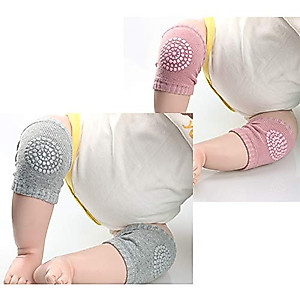 Kalevel Baby Crawling Knee Pads Anti Slip Knee Protectors Infant Crawling Elbow Knee Sleeve Cotton Knee Pads Toddler Knee Protector Pads Sleeve for Crawling Boys Girls (2 Pairs, Pink + Light Grey)